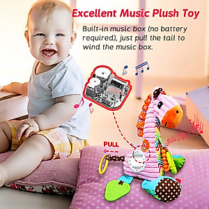 JERICETOY Car Seat Toy Baby Toy Infant Toy with Musical Box Stroller Toy Crib Toy Development Toy with Rattles Crinkle Teether Magic Mirror, Stroller Clip-On Carseat Cot Crib Bed Hanging Toy - Giraffe