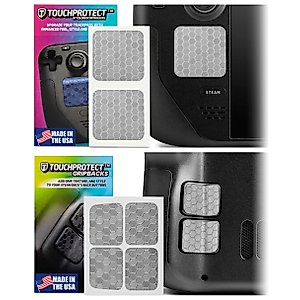 TouchProtect Steam Deck Grip Kit - Front touchpad and back button skin set. Steam Deck accessory bundle. (Hex Silver)