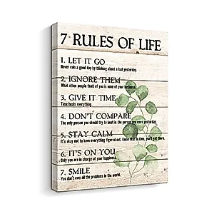 Creoate Motivational Quotes Wall Art- Plant Print 7 Rules of Life Inspirational Motto Canvas Print Home Office Wall Décor