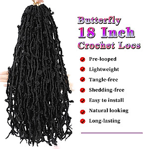 Butterfly Locs Crochet Hair 18 Inch Pre Looped Distressed Braids Soft Messy Crochet Soft Locs Crochet Hair Faux Locs Crochet Hair Extensions 6Packs (18 Inch (Pack of 6), 1B)