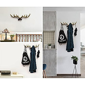 Mingoods Wall Hooks Deer Antler Rack Wall Mounted Cap Coat Clothes Hanger Scarves Towels Key Holder Antler Wall Decoration (Light Brown)