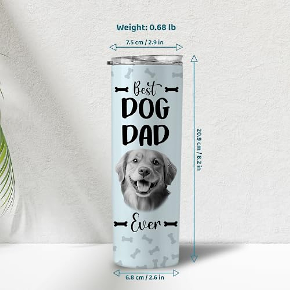 Hyturtle Personalized Picture Dog Dad 20oz Tumbler with Lid Gifts for Dog Lovers, Funny Father's Day Cup Gift For Men, Best Gift Ideas for Fur Dad Custom Name Stainless Steel Travel Skinny Cup