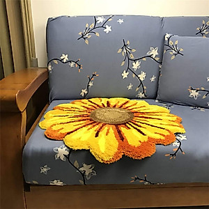 Sunflower Carpet Large Round Sunflower Bedroom Rug Non Slip Rustic Sunflower Bathroom Mat Handmade Area Rug Floor Mat for Home Office(Yellow)