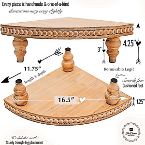 Farmhouse Corner Shelf Stand [with Removable Feet] - Bathroom Countertop Organizer, Decorative Tray Riser, Beaded Wooden Tray, Corner Tray Plant Stand, Coffee Bar Organizer for Kitchen Countertop