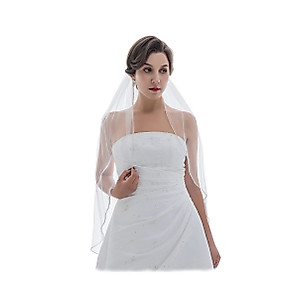 SAMKY 1T 1 Tier Rhinestones Crystal Edge Wedding Veil - Light Ivory Fingertip Length 36" V328