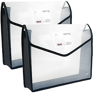 YoeeJob Plastic File Folders Legal Size Expandable Document Folder with Snap Button Closure, B4 Expanding File Wallet Envelopes Pouch with Label Pocket, 2 Packs, Black