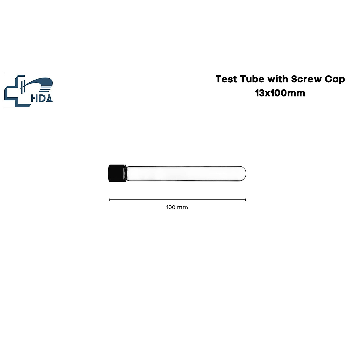 HDA Glass Test Tubes 13x100mm Soda Lime Glass, with Screw Cap, Round Bottom, 100 Pieces