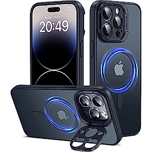 for iPhone 14 Pro Max Case with Sturdy Camera Stand [𝟐𝟎𝟐𝟑 𝑵𝑬𝑾], [Compatible with MagSafe] [Military Grade Protection] Shockproof Translucent Matte Magnetic Stylish Phone Case 6.7 inch, Black