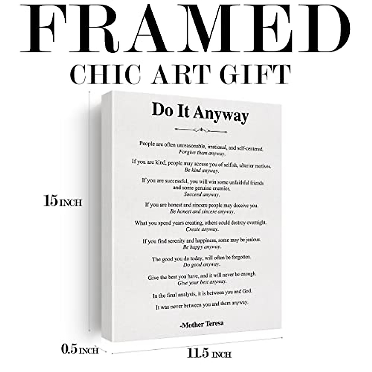 Motivational Do It Anyway Poster Canvas Wall Art Print Poster Painting Framed Minimalist Artwork for Home Office Decor 12 X 15 Inch