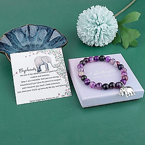 ARHTF Lucky Elephant Bracelet for Women Elephant Gifts Never Forget How Strong You Are Elephant Inspirational Gifts (purple elephant)