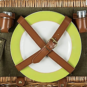 PICNIC TIME Somerset Deluxe Blanket, Soft Cooler Bag, & Romantic Picnic Wine Basket, One Size, Sage Green