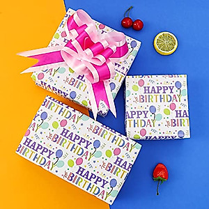 BULKYTREE Birthday Wrapping Paper with Cut Lines for Boys Girls Kids Men Women Holiday Birthday Theme Party Baby Shower - 3 Large Sheets Balloon Happy Birthday Gift Wrap - 27 Inch X 39.4 Inch Per Sheet