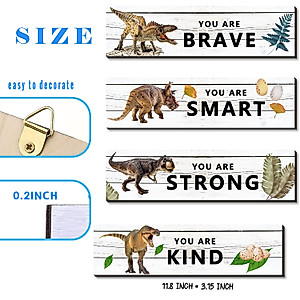 UBLURO 4 Pieces Dinosaur Motivational Wall Art Decors - Dinosaur Wooden Hanging Wall Prints Plaques， Dinosaur Room Decor for for Kids Boys Nursery Bedroom Decorations