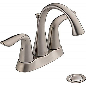 Delta Faucet Lahara Centerset Bathroom Faucet Brushed Nickel, Bathroom Sink Faucet, Diamond Seal Technology, Metal Drain Assembly, Stainless 2538-SSMPU-DST