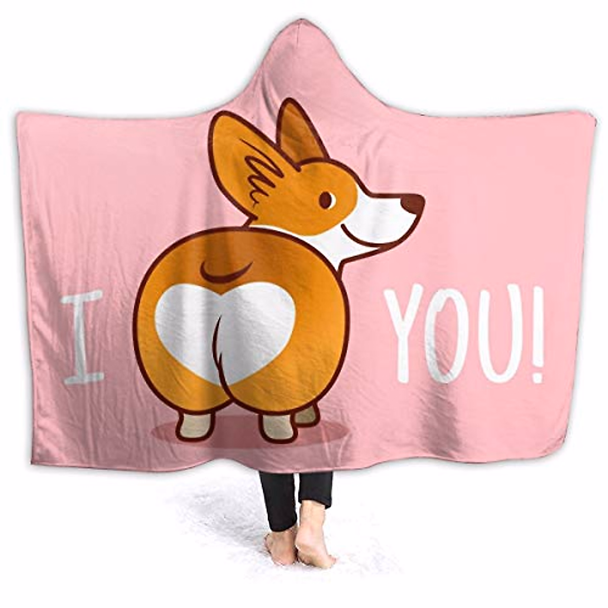 Cute Smiling Welsh Corgi Dog Hoodie Blanket Wearable Throw Blankets for Couch Blanket Hooded for Baby Kids Men Women