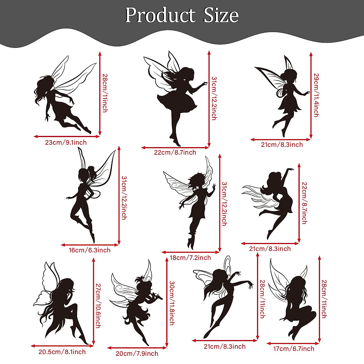 WOYINIS Black Fairy Girls Room Wall Decal DIY Cute Fairy with Large Wings Silhouette Wall Stickers Murals Decor Peel & Stick Baby Nursery Room Kids Bedroom Playroom Wall Decoration