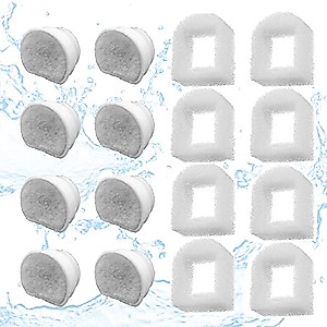 16 Pack Pet Fountain Filter Replacement,8 Carbon Filters and 8 Foam Pre-Filter Replacement Compatible with Multiple Pet Water Dspensers Water Bowl