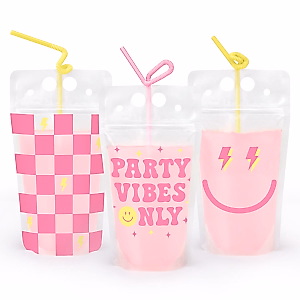 xo, Fetti Preppy Party Birthday Drink Pouches - 15 count | Cute Birthday Party Cups, Smiley Party Decorations, y2k Bachelorette Party Supplies, Cool Drinkware, Pink Favors