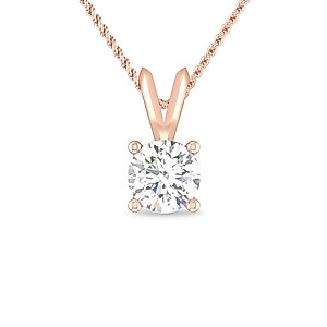 INSPEREZA NEW YORK 1/2 Carat 10K Rose Gold Round Diamond Solitaire Pendant Necklace For Women with V-bail (J Color, I3 Clarity)