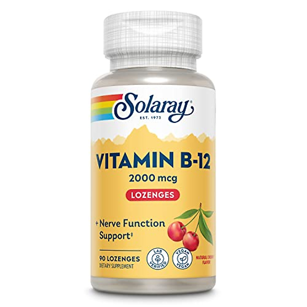 SOLARAY Vitamin B-12 2000 mcg, Sugar-Free Natural Cherry Flavor, Healthy Energy & Red Blood Cell Support, 90 Lozenges