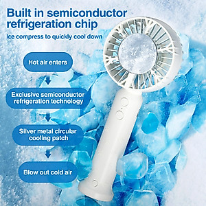 WHOLEV Portable Handheld Fan with Refrigeration Mode, 3 Speed Cold Wind Hand Fan, 3000mAh Battery Operated Rechargeable USB Fan, Non-Slip, Flashlight, Quick Cool Down Ice Cool Circular Cooling Pad