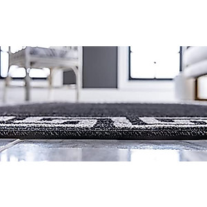 Unique Loom Athens Collection Classic Geometric Modern Border Design Area Rug, 2 ft x 6 ft, Charcoal/Beige