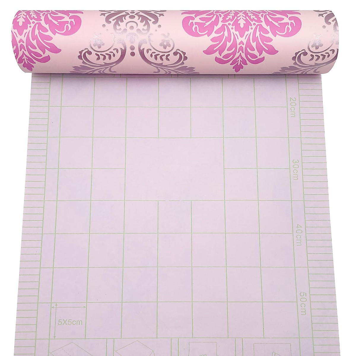 Yifely Vintage Pink Damask Self-Adhesive Shelf Drawer Liner Moisture Proof PVC Mat 45x300cm