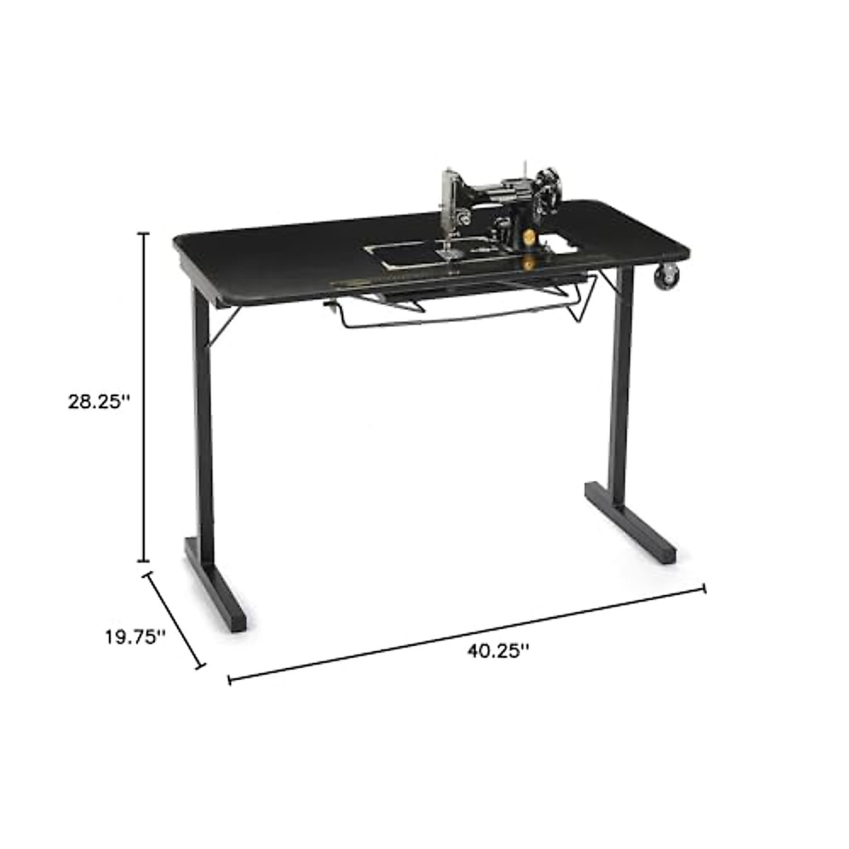 Arrow 611F Sewing Table for Vintage Singer Featherweight Sewing Machines 221 and 222, Portable with Wheels and Lift, Black Finish