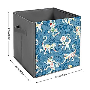 Monkey Garden Flowers Collapsible Storage Bins Cubes Organizer Trendy Fabric Storage Boxes Inserts Cube Drawers 11 Inch