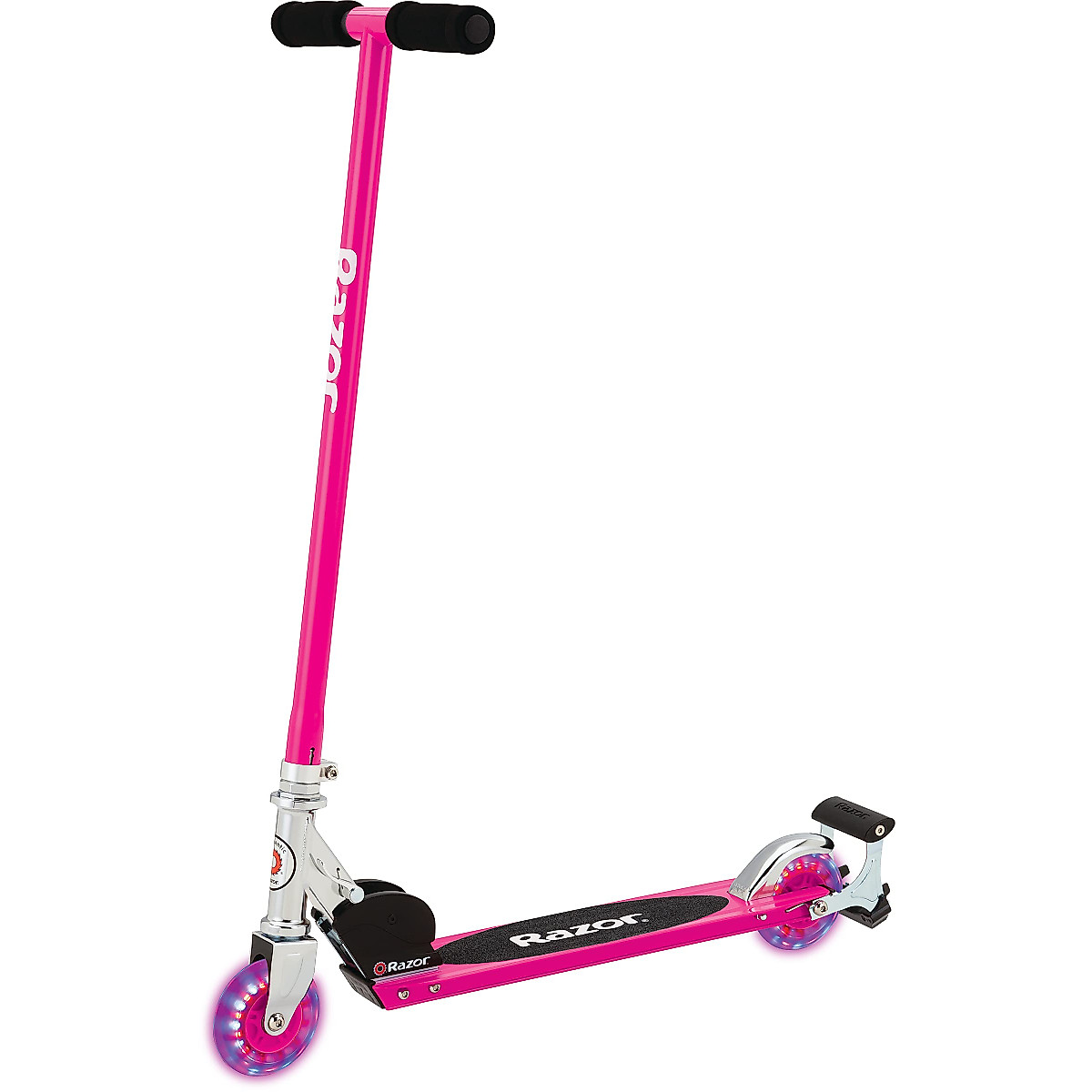Razor S Spark Sport Kick Scooter for Kids Ages 8+ - LED Light-Up Wheels, Full-Deck Grip Tape, Lightweight Aluminum Frame, Foldable, for Riders up to 220 lbs