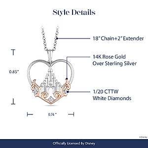 Jewelili Enchanted Disney Fine Jewelry Majestic Princess Castle Necklace Pendant in 14K Rose Gold Over Sterling Silver