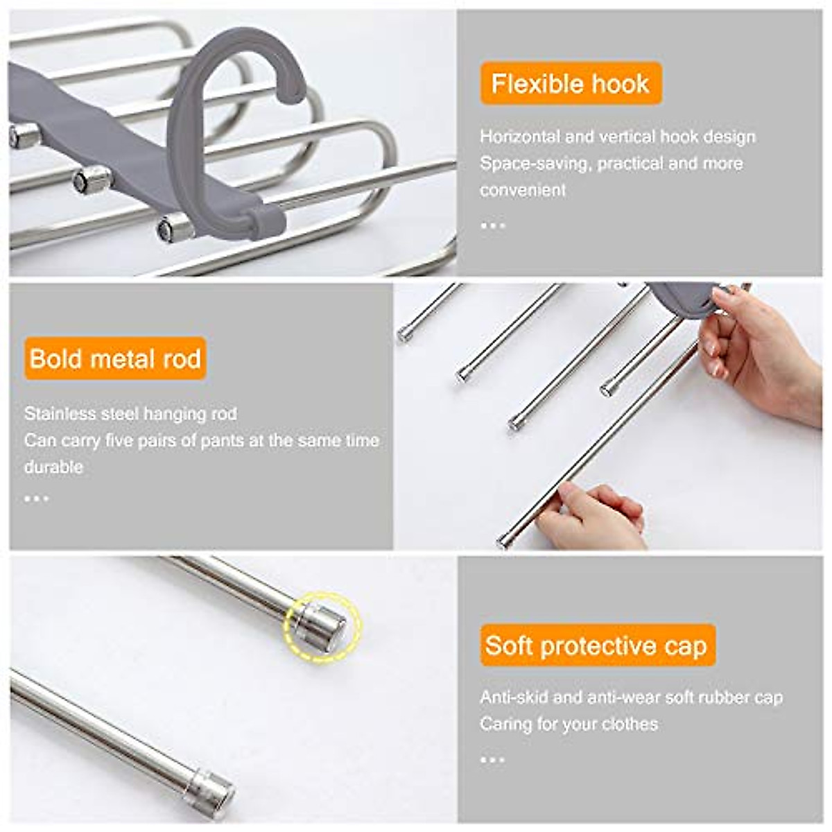 AIR&TREE 2 Pack Pants Hangers Space Saving,Anti-Rust Pants Organizer,Durable and Sturdy Installed Hangers for Pants Scarf Jeans Slack Trousers Ties Towels in Closet,5 in 1(Gray)