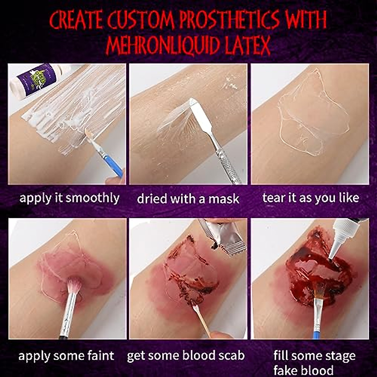 Liquid Latex Makeup Kit - White & Flesh, Blood Spray, Dripping & Gel Blood, Zombie Makeup for Wounds