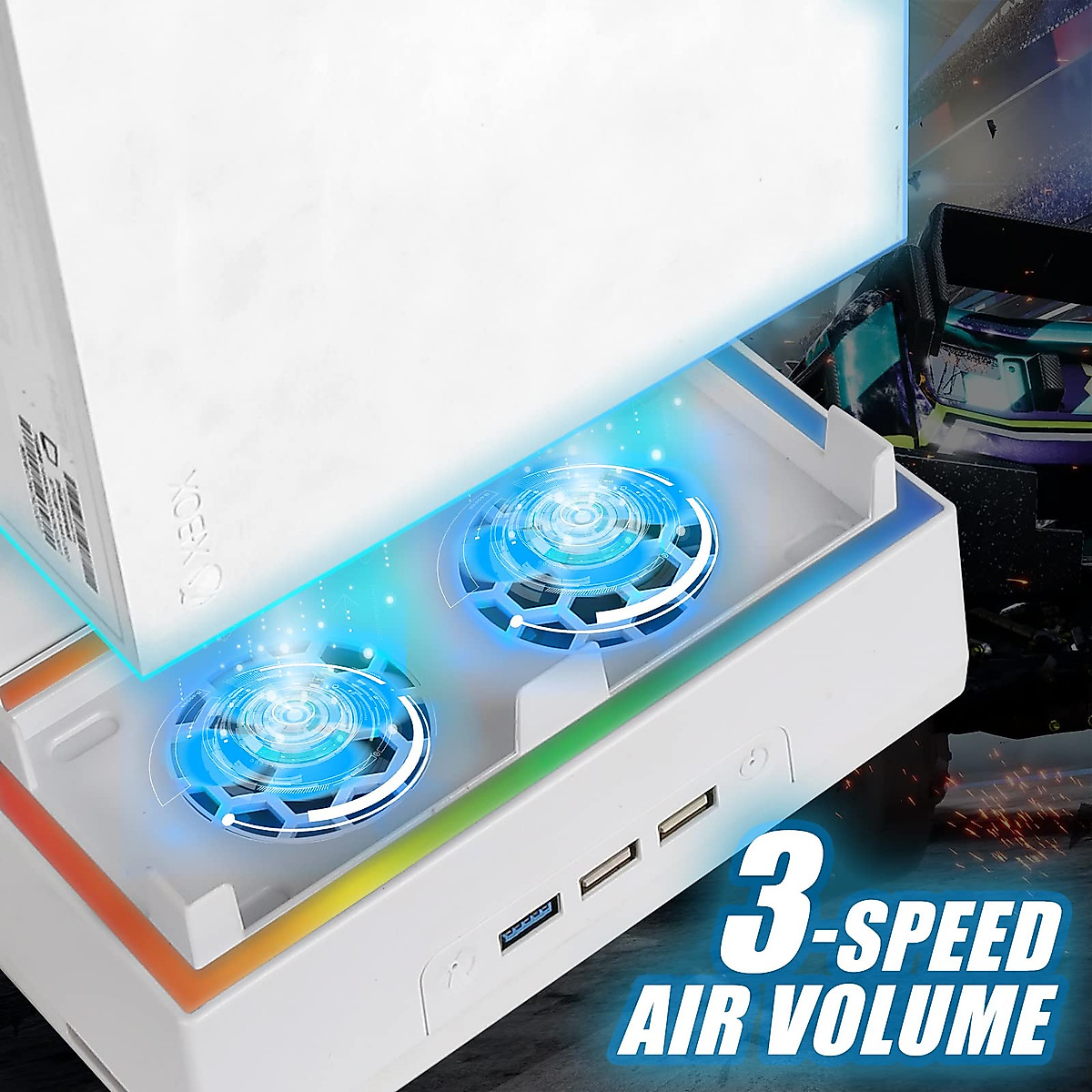 Raryars Wall Mount Cooling Fan for Xbox Series S with 2 Fan and 3 USB Port Xbox Series S Wall Mount Kit with Controller Holder & Headphone Hanger Wall Mount Holder Bundle