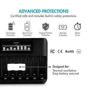 Tenergy 16 Pack AA and AAA Rechargeable Batteries and Compatible Charger, Precharged 8xAA and 8xAAA Batteries Ideal for Everyday Household Electronics…