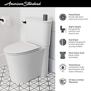 American Standard 226AA104.020 Studio S Right Height Elongated Toilet with Seat-Left Hand Trip Lever, White