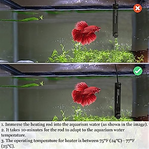 SunGrow Halfmoon Betta Heater, 10 Watts, for Small Tanks, Fully Submersible Aquarium Heater, Automatically Reaches Preset Temperature, Energy-Efficient Heating Module, Suction Cups Included