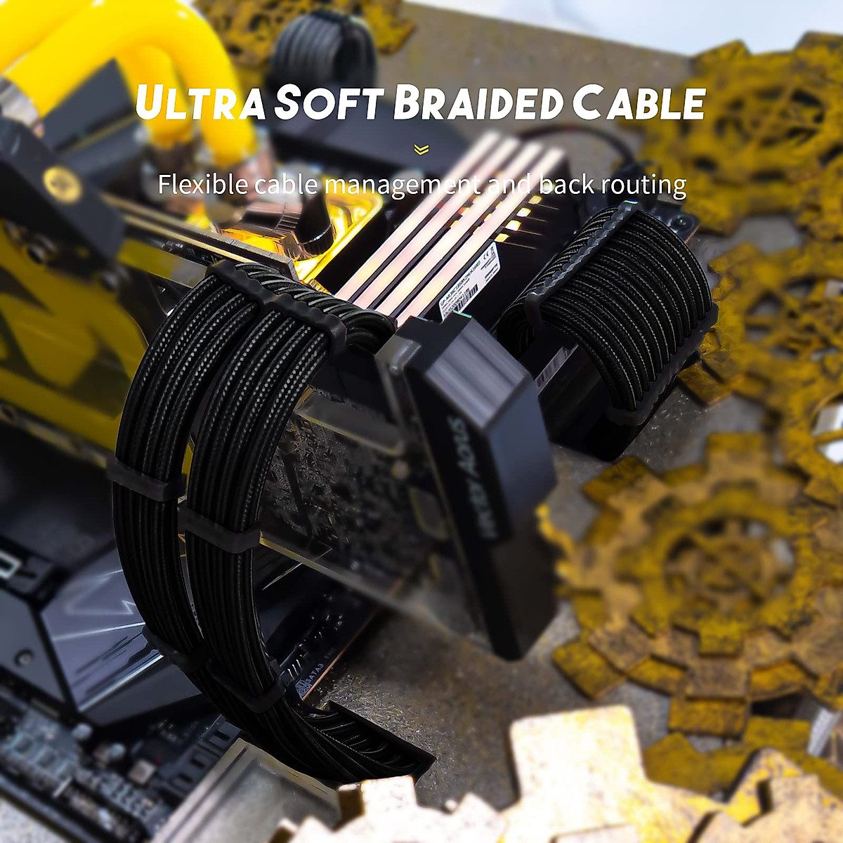 𝘽𝙡𝙖𝙘𝙠 𝙎𝙡𝙚𝙚𝙫𝙚𝙙 𝘾𝙖𝙗𝙡𝙚𝙨 35CM PSU Extension Cable Kit Modular PSU Cables ATX Power Supply 18AWG ATX Extra-Sleeved 24-PIN 8-PIN PCI-E (6+2) EPS (4+4) 5 Pack with Power Combs