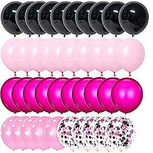 Hot Pink Birthday Party Decorations, 50 PCS 12 Inch Rose Red Hot Pink Black Latex Confetti Balloon Polka Dot Balloons for Girls Wedding Baby Shower Mardi Gras Minnie Mouse 3rd 4th 30th Birthday Party