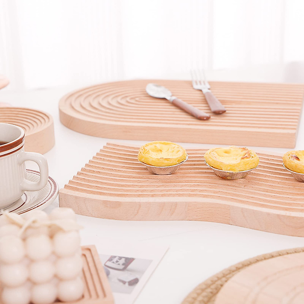 Enkrio Wood Serving Tray Decorative Tray Wood Trays Wooden Breakfast Tray Kitchen Serving Tray Wave Shape Cheese Board for Bread Meat Vegetables Wooden Tray for Home Bathroom Coffee Table Decor