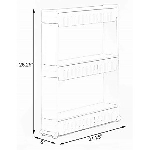 Basicwise Plastic Storage Cabinet Organizer 3 Shelf Cart, White