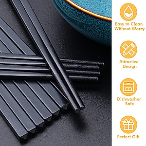Chopsticks,LIANGKEN 5 Pairs Dishwasher Safe Fiberglass Chopsticks Set,9.5 Inch Reusable Japanese Chinese Chopsticks , Non-Slip, Easy to Use (colorful ) (9.5 inch, pure black)