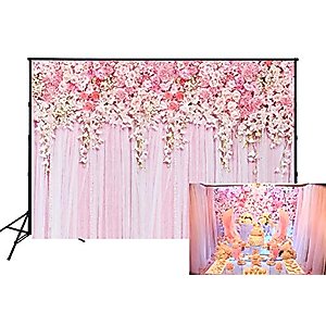 FiVan 7x5ft Pink Flower Backdrop Dessert Table Photo Booth Baby Shower Birthday Photography Background Floral Curtain DesignD-9354