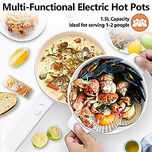 Ghjcvkp Electric Hot Pot, 1.5L Portable Non-Stick Pan for Steak, Egg, Fried Rice, Ramen, Oatmeal, Soup, Two Power Control and No Toxic Substances