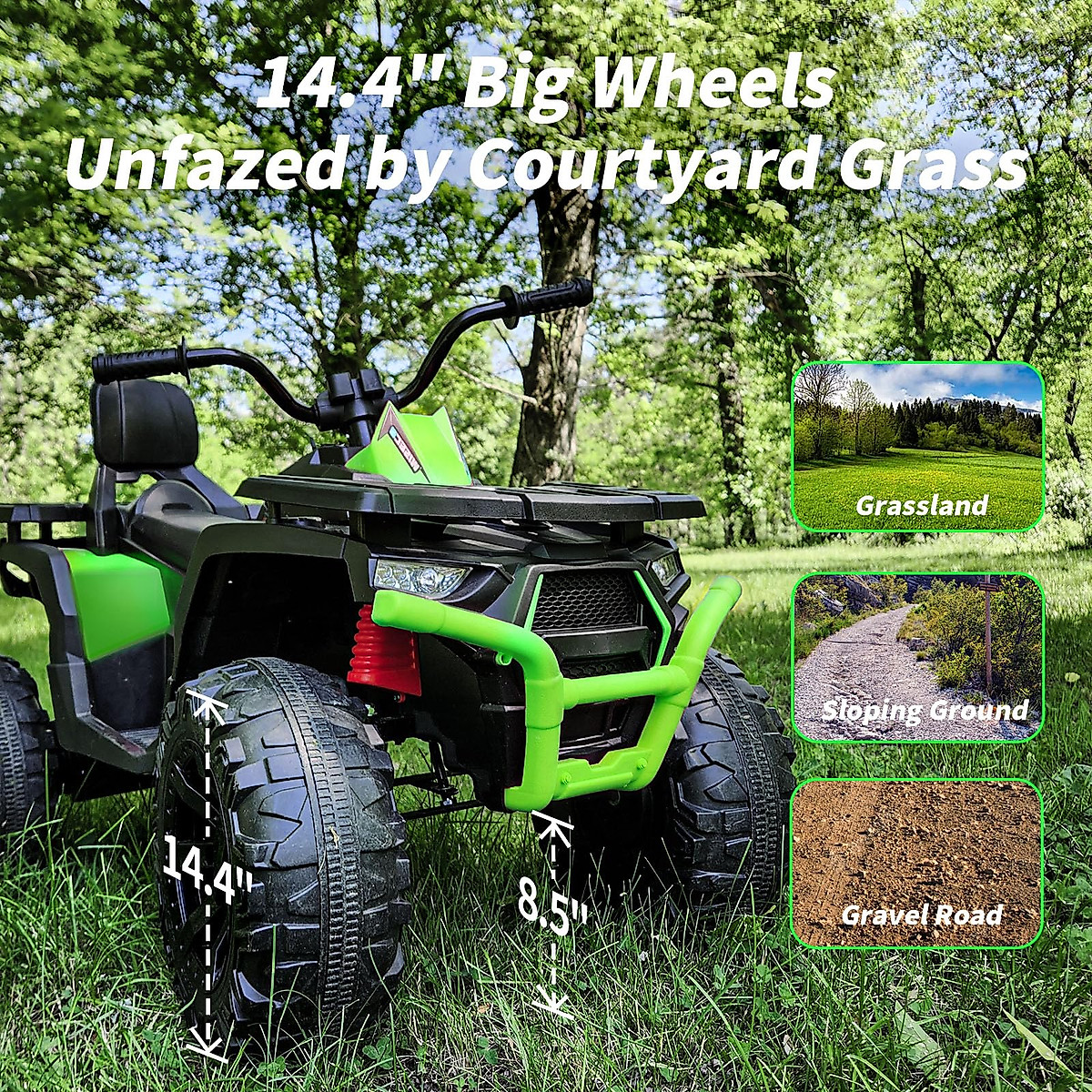 Hikiddo Kids ATV 4 Wheeler, 24V Ride On Toys Car for Big Kids with 400W Motor, 2 Seater - Green