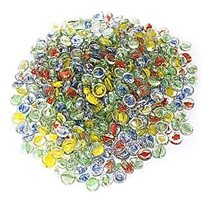 Flat Glass Marbles for Vases - 5 LB Cats Eyed Mixed Red Yellow Green Decorative Stone Beads for Vases, Crafts, Table Scatter, Aquarium Fish Tank Pebbles, Centerpieces, Gem Décor, Floral Displays