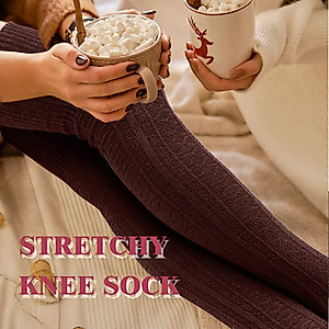 SATINIOR 4 Pairs Thigh High Socks for Women Knit Socks Long Over the Knee Soft Material Socks Leg Warmers(Wine Red, Navy Blue, Brown, Gray, 4 Pair)