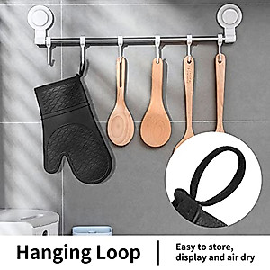 Vaincre Oven Mitts Heat Resistant - 2PCS Black Silicone Oven Mitts, Non-Slip Grip Soft Oven Mitt, Flexible Kitchen Oven Mits Potholders Oven Gloves for Cooking Baking Kitchen Mittens