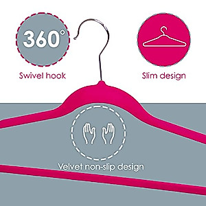 Velvet Clothes Hangers (Pack of 10), Fuchsia, by Home Basics | Hangers for Tops, Jackets, Dresses, and Pants | Contoured with Notches | Ultra-Thin Space Saving Clothes Hangers with Rotating Hooks