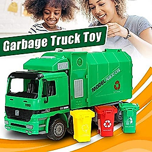 Liberty Imports Kids 14" Garbage Truck Toy, Large Friction Powered Sanitation Waste Management Truck Play Vehicle with Side Loading and Back Dump